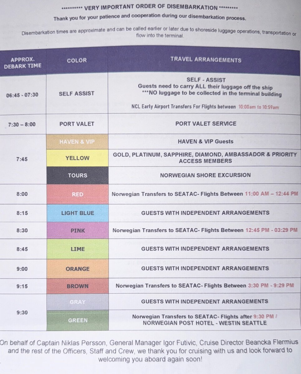 Seattle Debarkation 6am - Norwegian Cruise Line - Cruise Critic Community