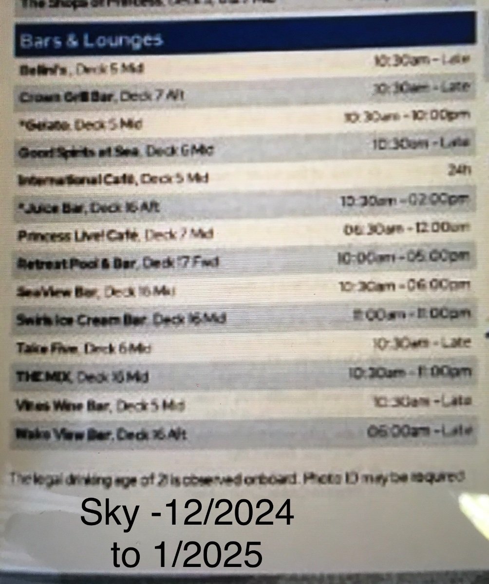 SKY - DOES IT HAVE CROONERS ? - Princess Cruises - Cruise Critic Community