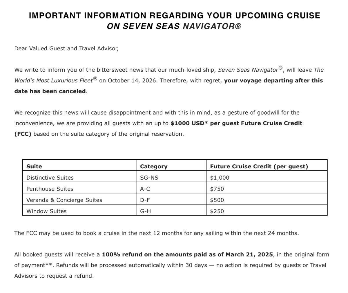 Will Regent sell the Navigator by the end of 2026? - Regent Seven Seas ...