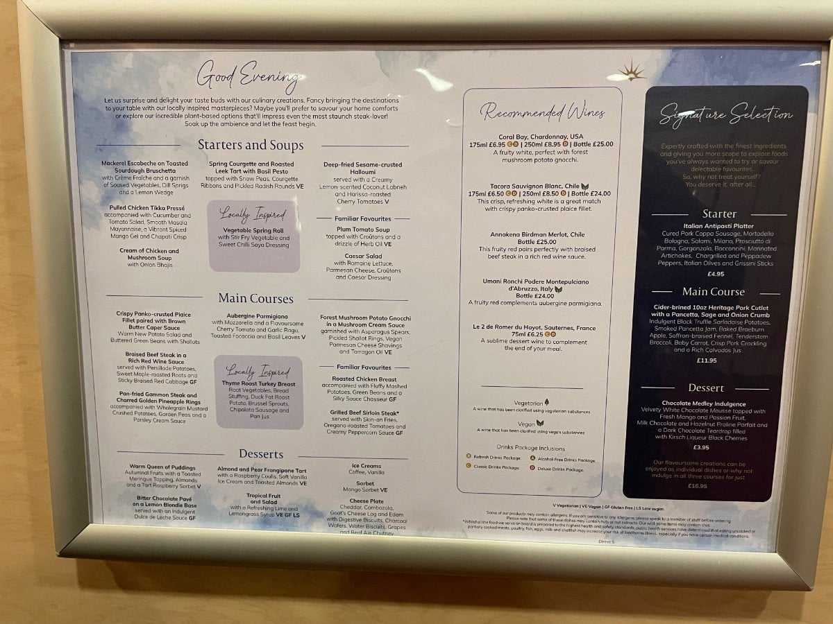 Azura Meridian Restaurant (MDR) dinner menu 11 November 2012 - P&O ...