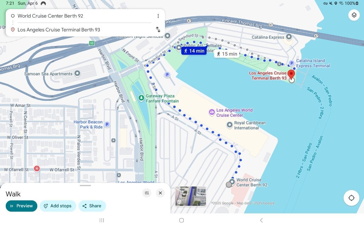 San Pedro - distance berth 92 & 93 - West Coast Departures - Cruise ...