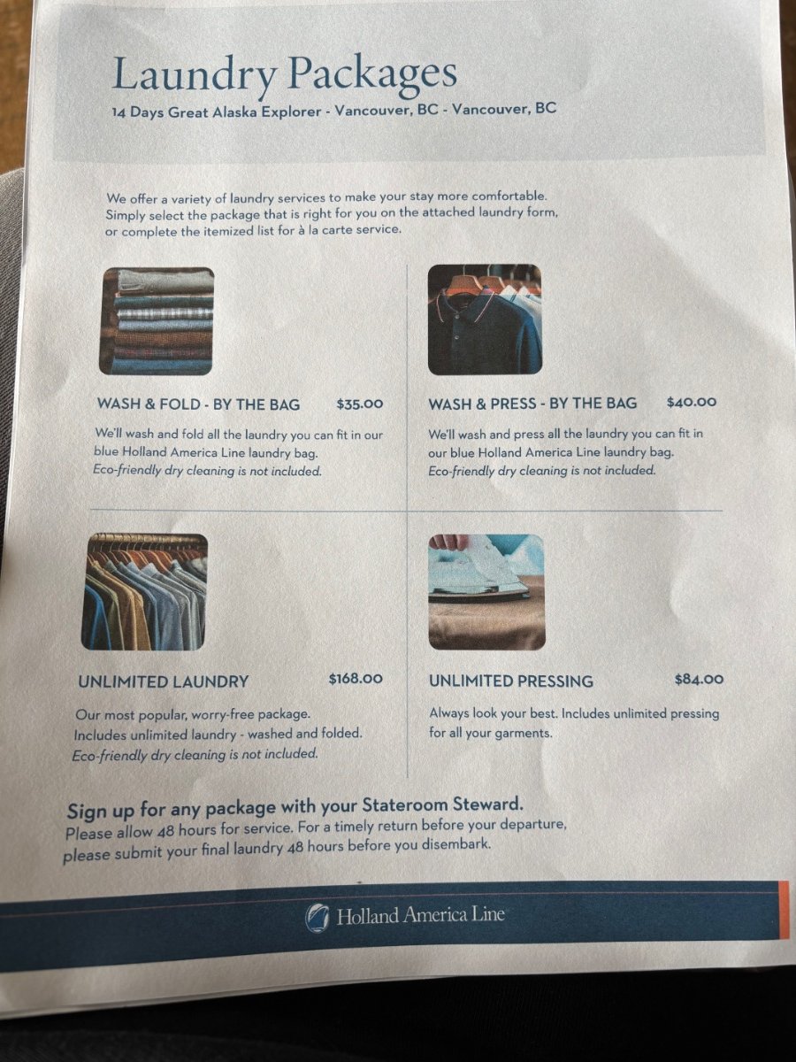 Laundry Prices Koningsdam - Holland America Line - Cruise Critic Community
