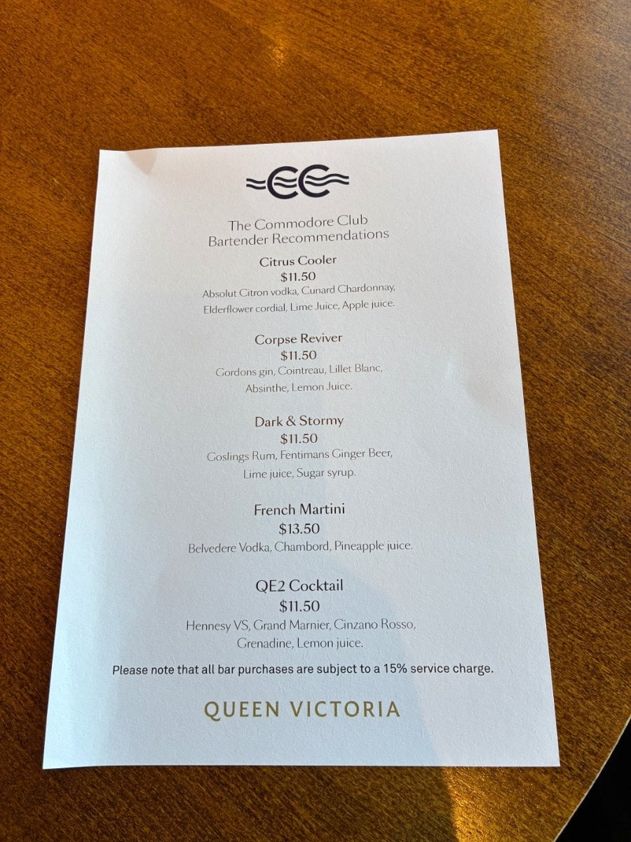 The Commodore Club offering a wider cocktail selection? - Cunard Line ...