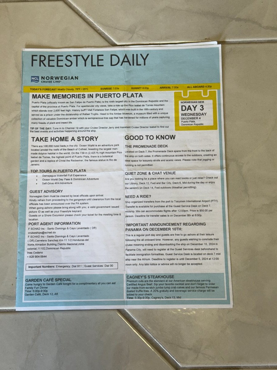 Freestyle Daily changes fleet wide - back to one chronological schedule ...