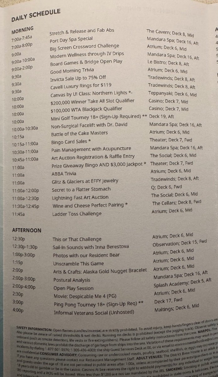 Freestyle Daily changes fleet wide - back to one chronological schedule ...