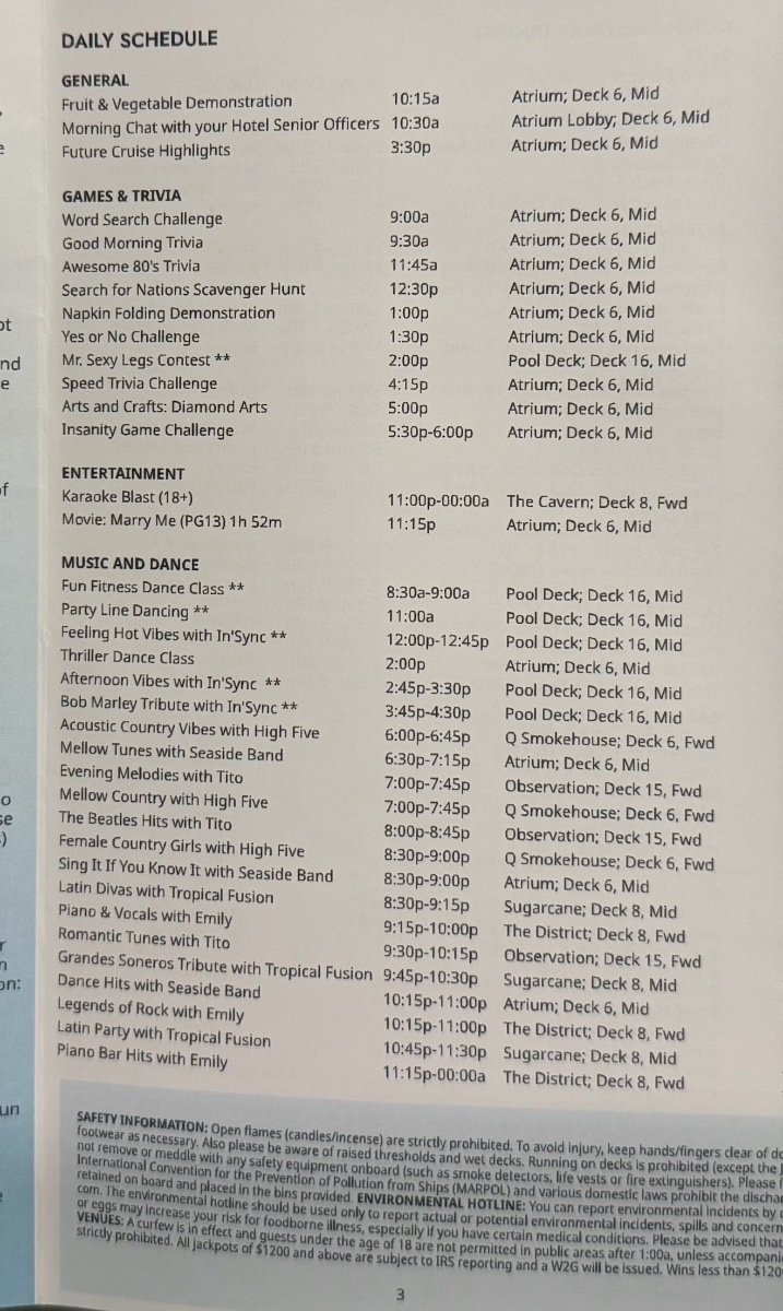 Freestyle Daily changes fleet wide - back to one chronological schedule ...