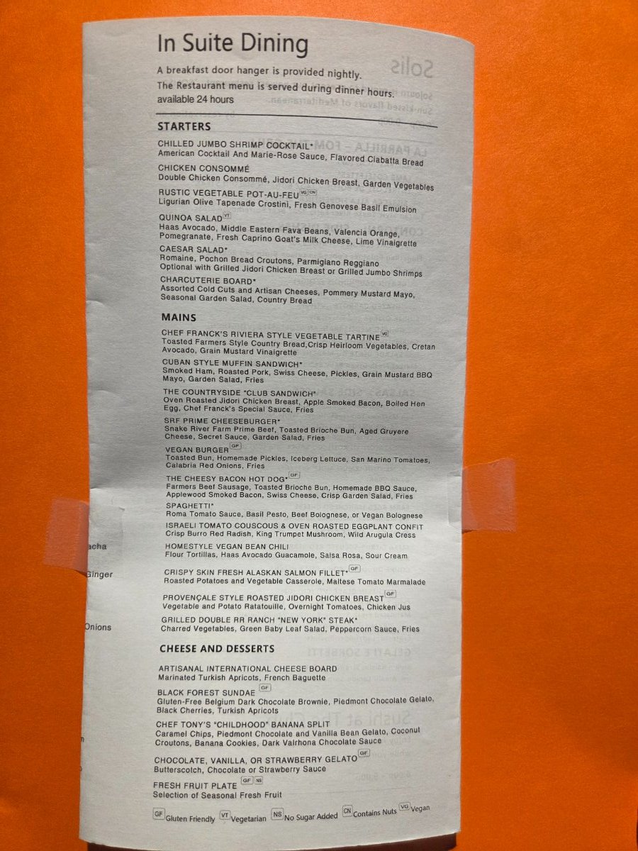 In-suite dining menu. - Seabourn Cruise Line - Cruise Critic Community