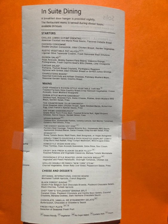 In-suite dining menu. - Seabourn Cruise Line - Cruise Critic Community