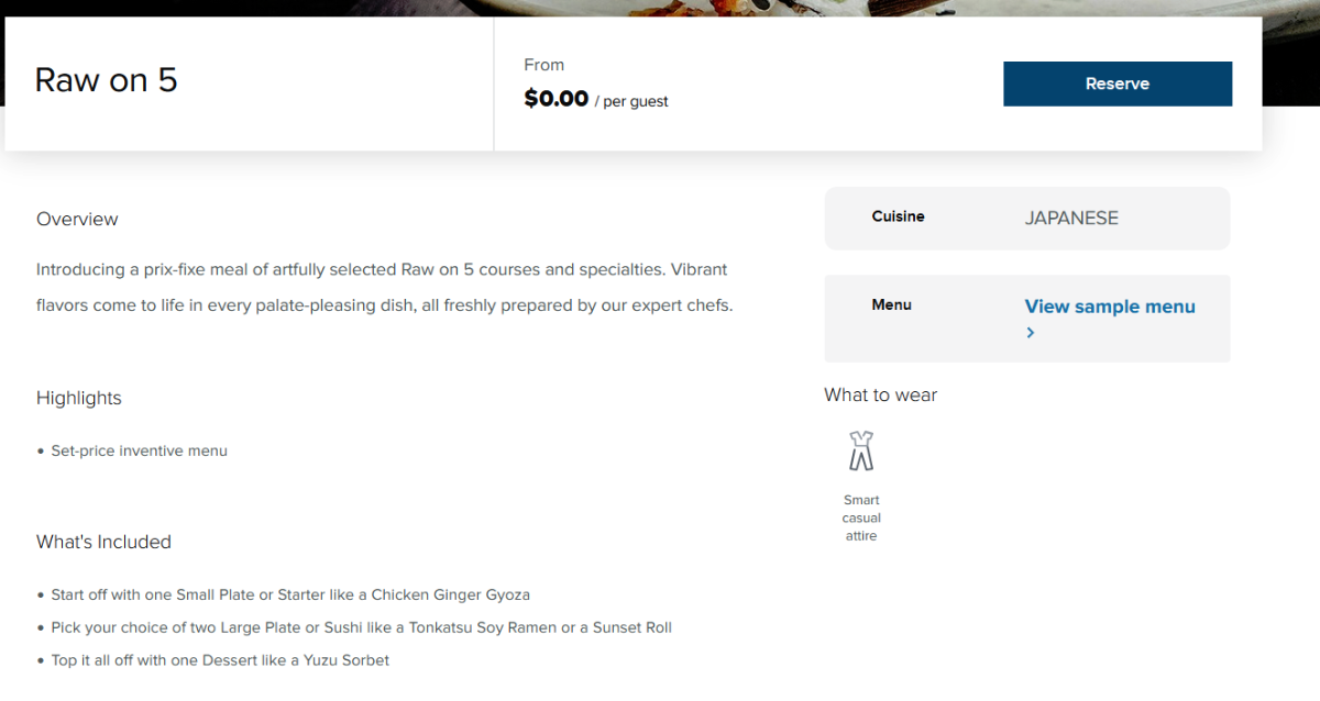 Raw on 5 set price menu - new? - Celebrity Cruises - Cruise Critic ...