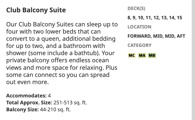 NCL Escape - Deciding between Club Balcony Suite and Larger Balcony ...