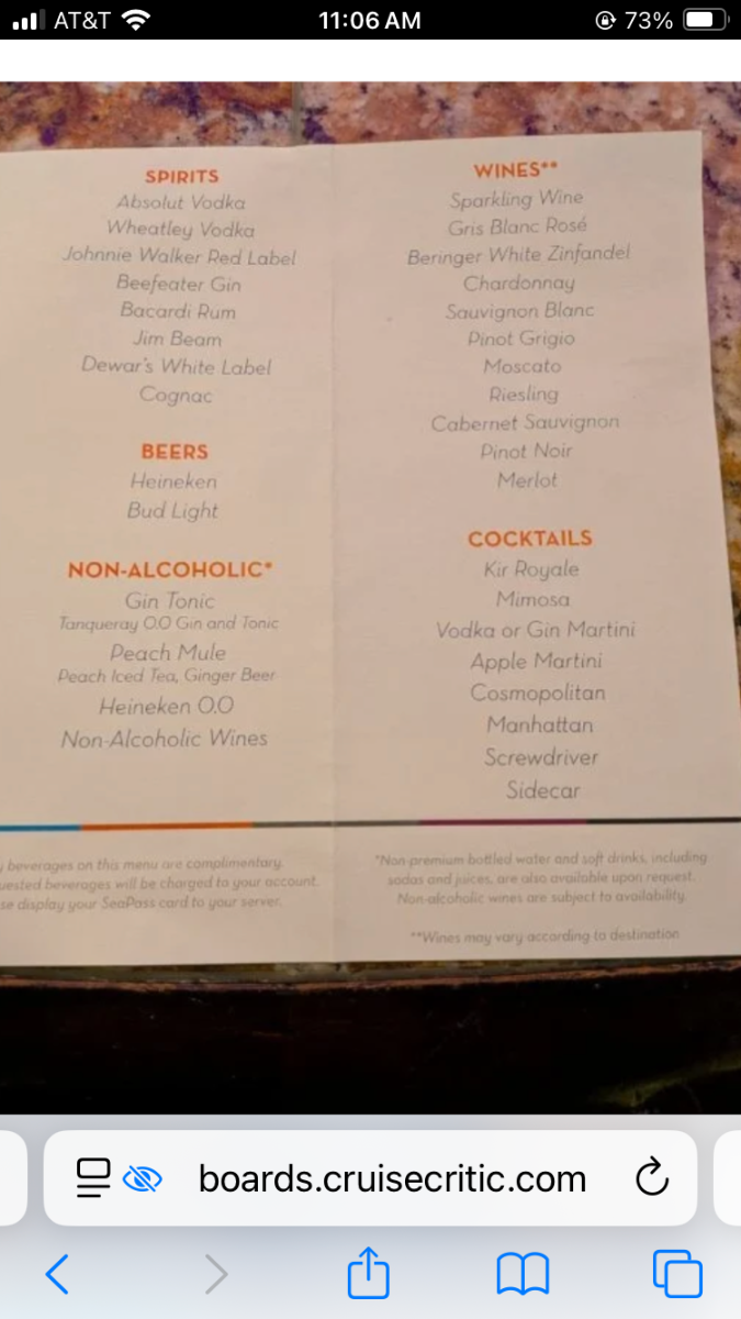 Elite drink menu - Celebrity Cruises - Cruise Critic Community