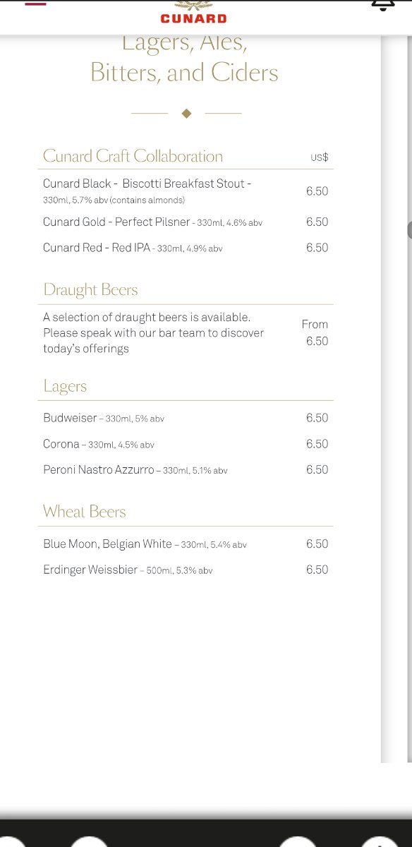 QM2 Drinks Options - Cunard Line - Cruise Critic Community