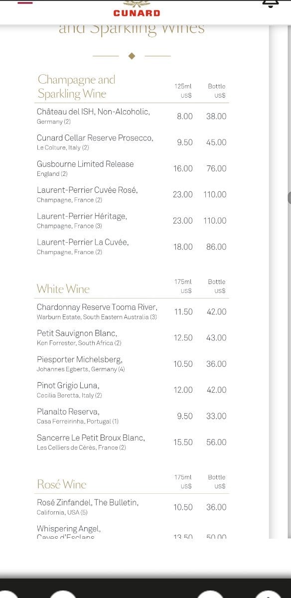 QM2 Drinks Options - Cunard Line - Cruise Critic Community