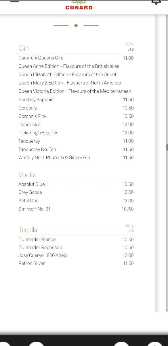 QM2 Drinks Options - Cunard Line - Cruise Critic Community