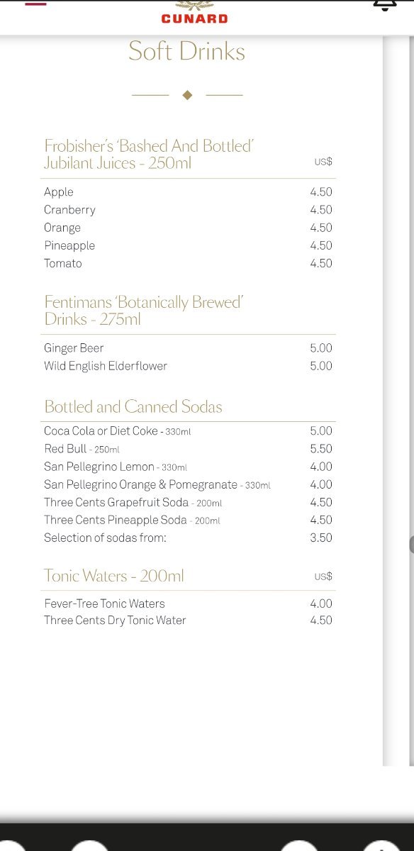QM2 Drinks Options - Cunard Line - Cruise Critic Community
