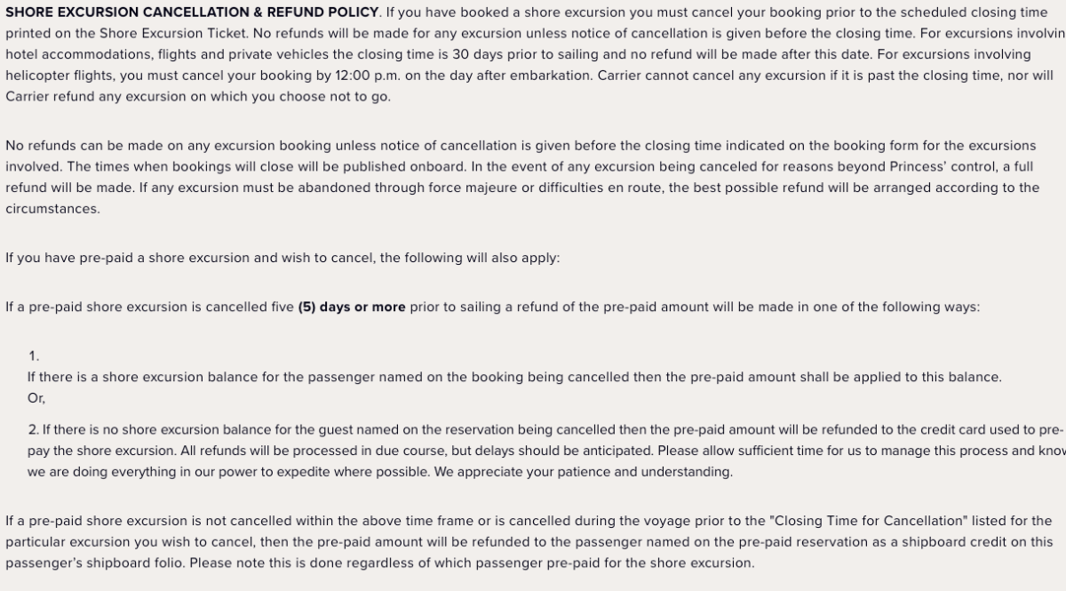 Usual closing time to cancel excursion? - Princess Cruises - Cruise ...