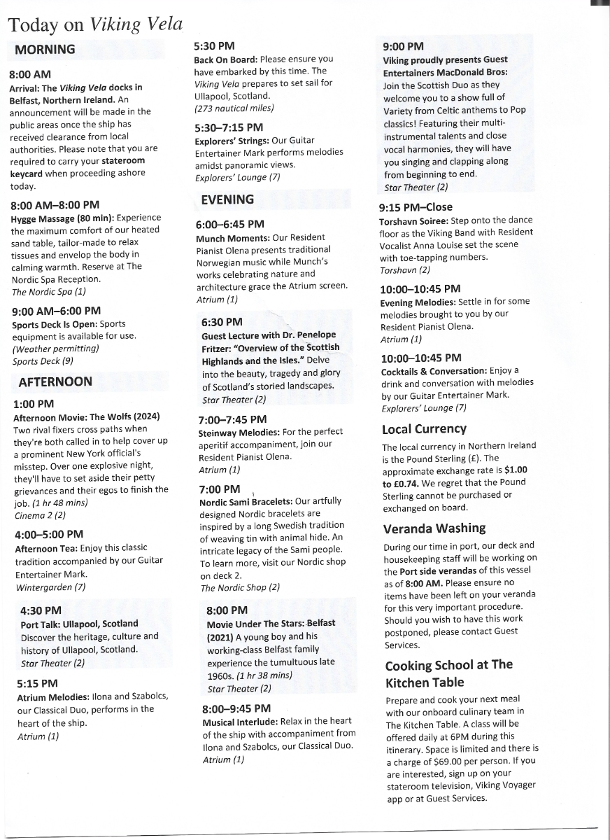 Viking Daily Schedule example? - Viking Ocean - Cruise Critic Community