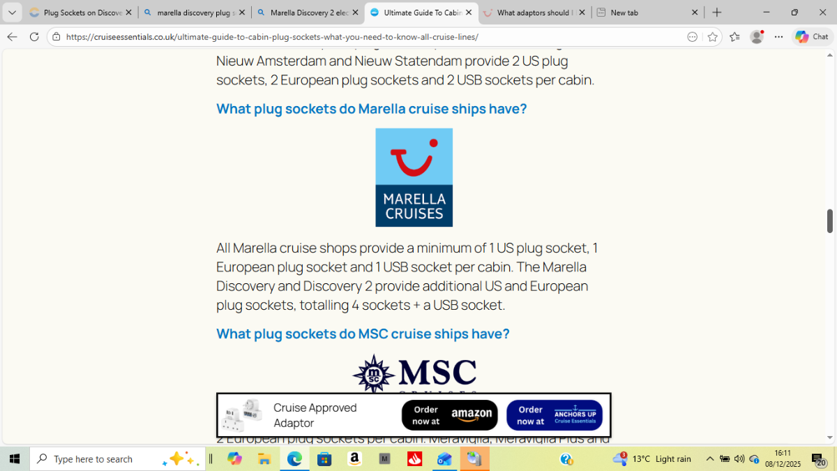 Plug Sockets on Discovery - Marella Cruises (formerly Thomson) - Cruise ...