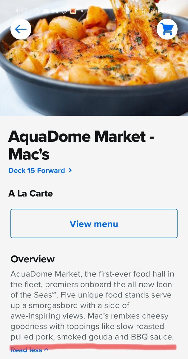 Recent Icon Cruisers - Mac's in Aquadome Market Menu Question - Royal ...