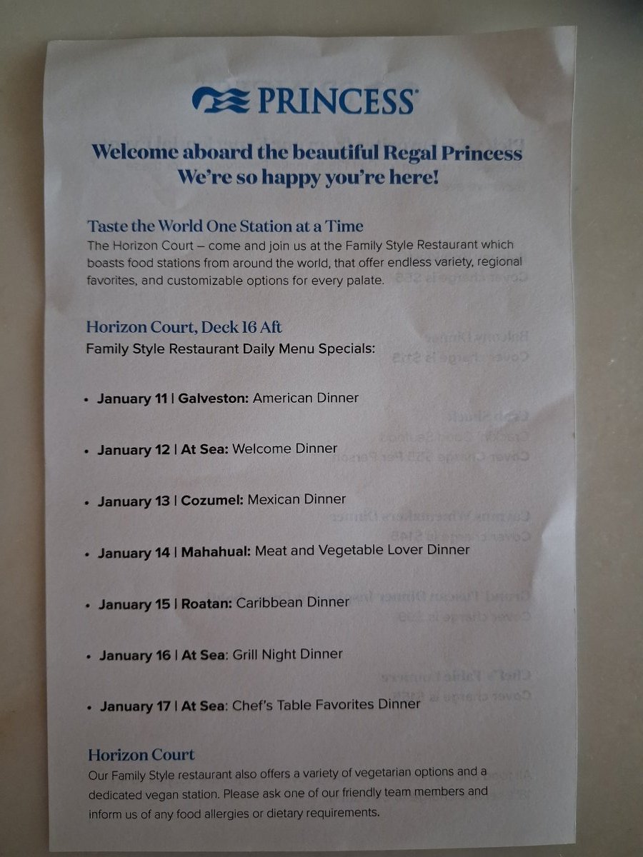 Regal Princess new menus - Page 2 - Princess Cruises - Cruise Critic ...
