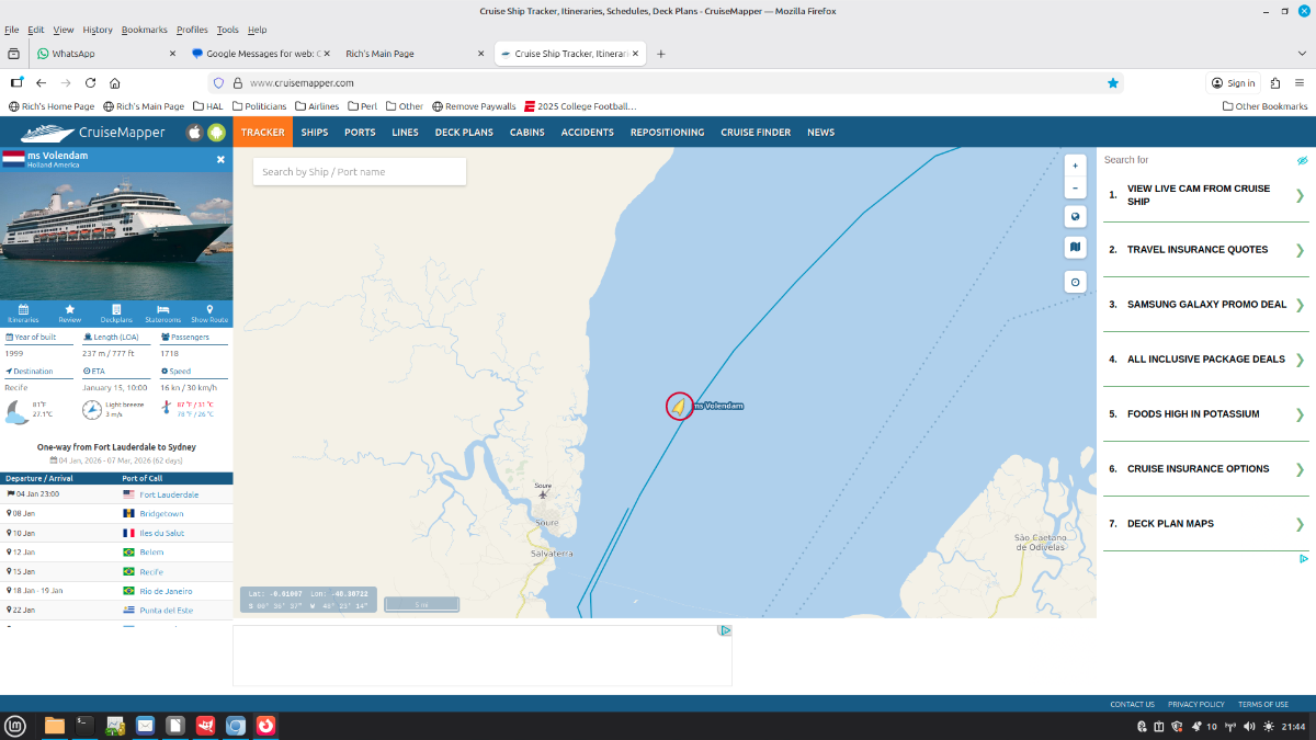 Ship position - Holland America Line - Cruise Critic Community
