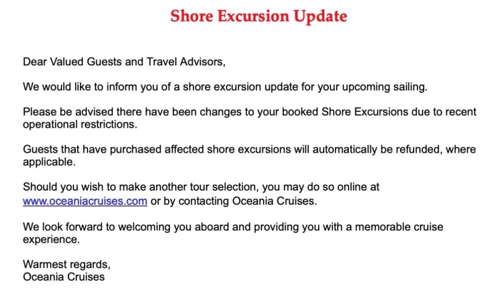 Beware - excursions cancelled pre-cruise. - Oceania Cruises - Cruise ...