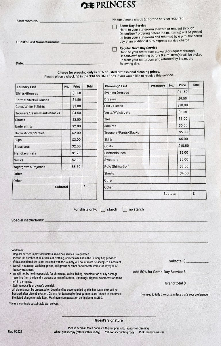 Laundry charges - Princess Cruises - Cruise Critic Community