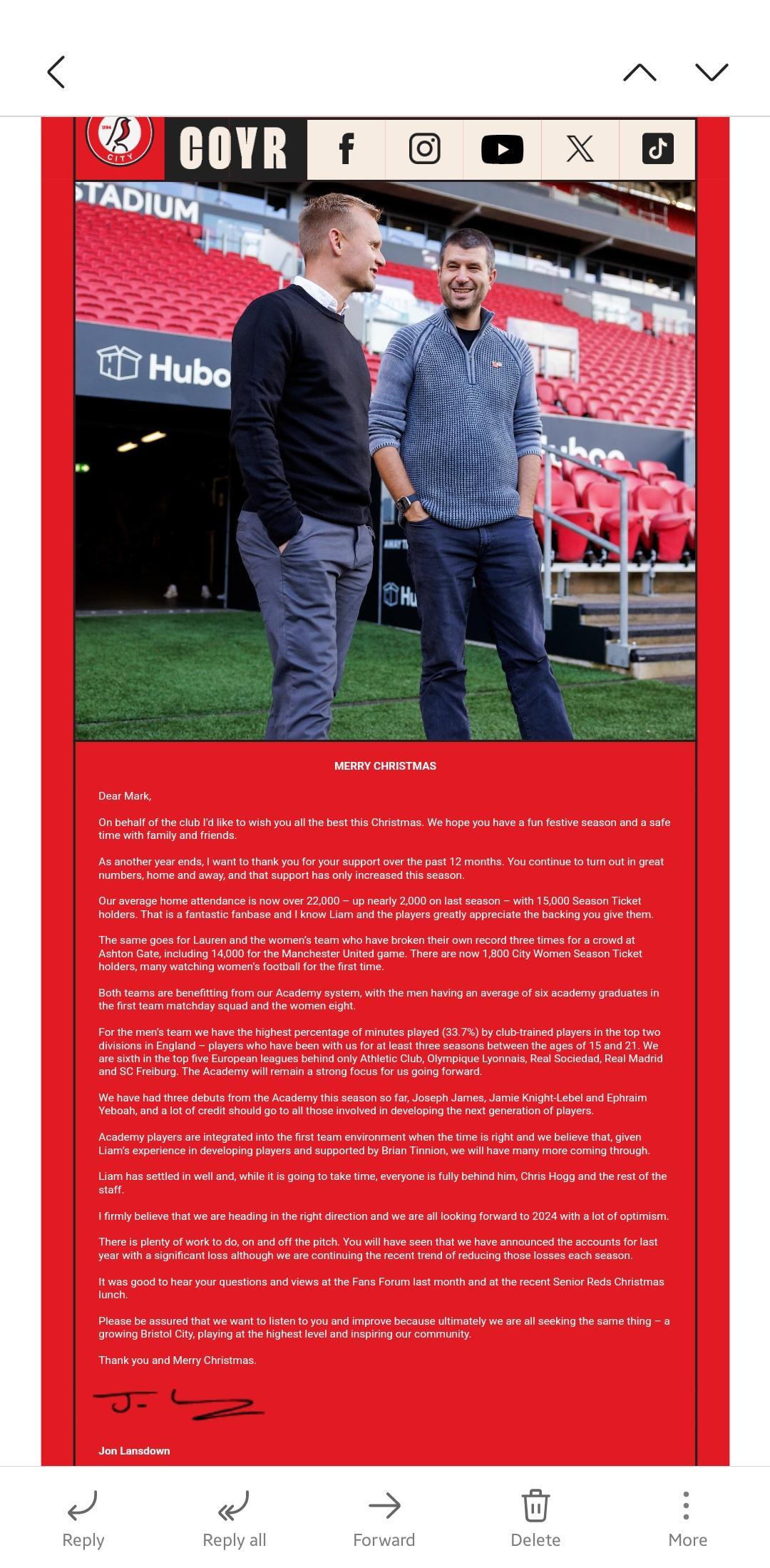Jon Lansdown email - Football Chat - OTIB - The Bristol City Forum