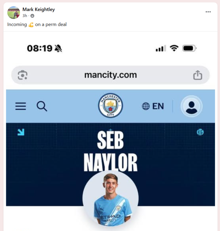 Confimed - Seb Naylor - Man City - Permanent Deal - Football Chat ...