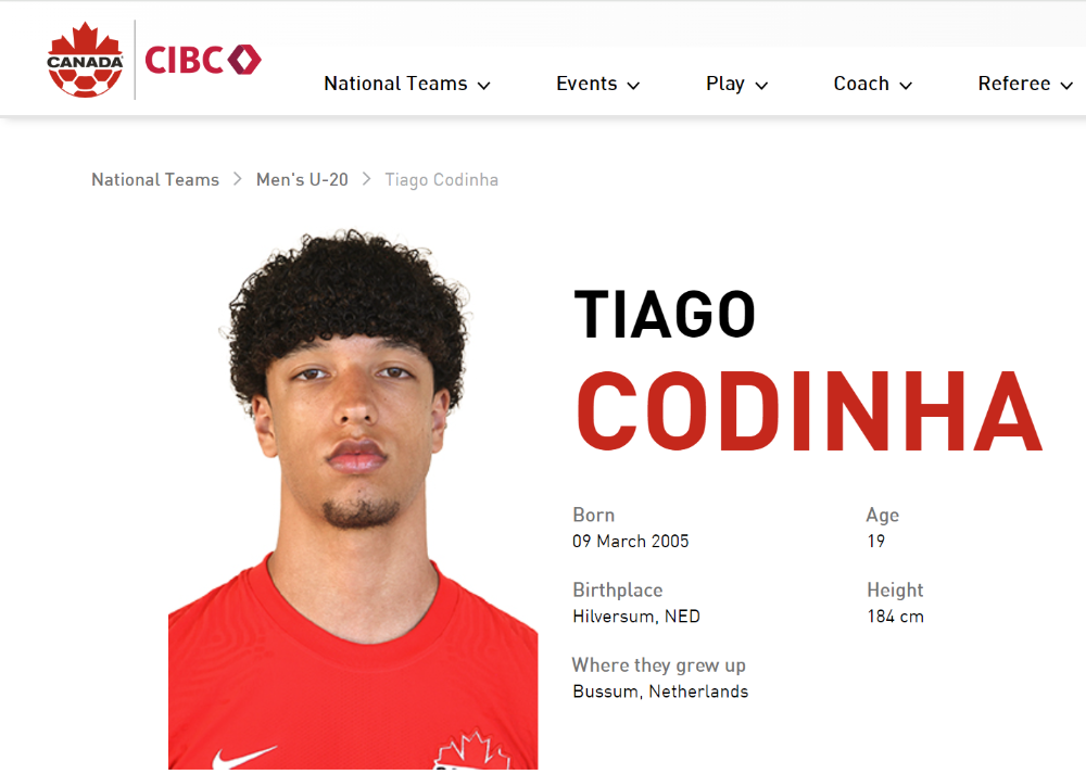 Tiago Codinha (2005) - Men's National Teams - Canadian Soccer News