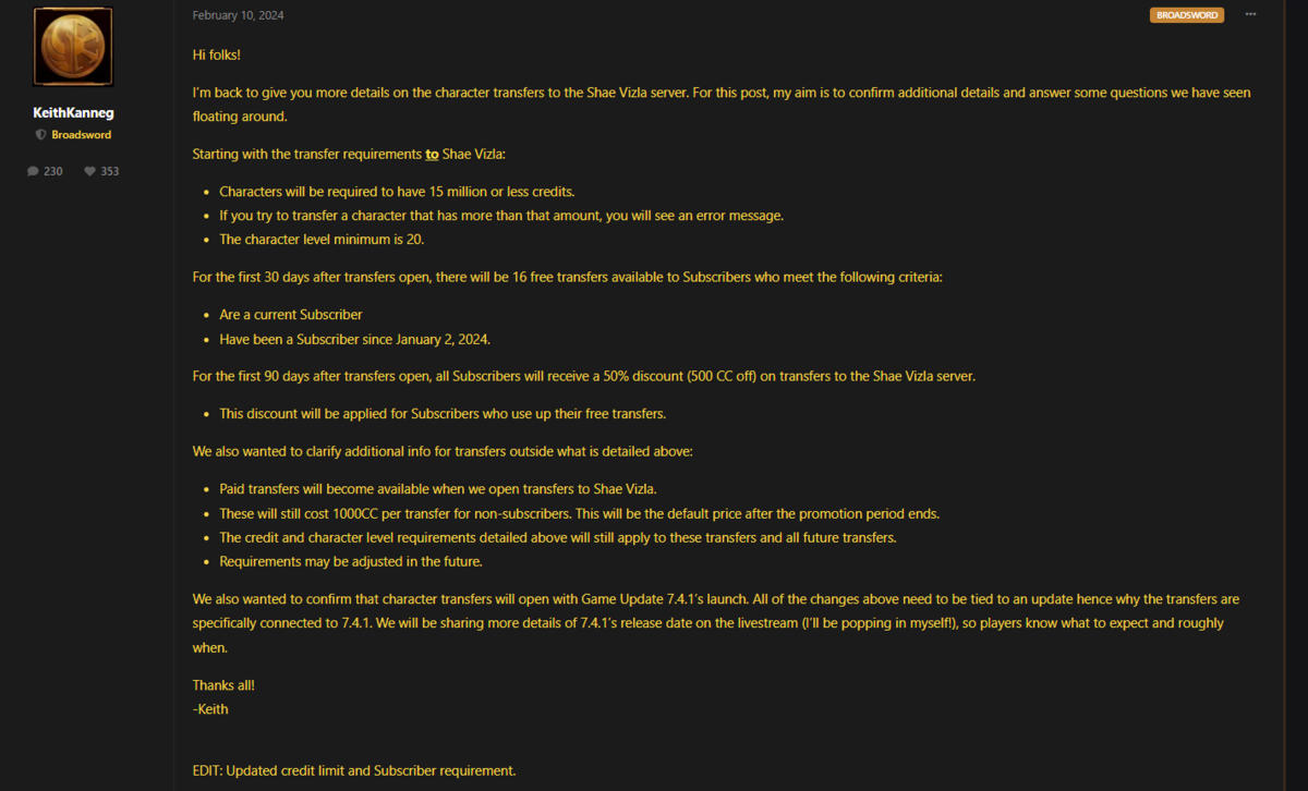 Credit limit when transfering a character - Off-Topic - SWTOR | Forums