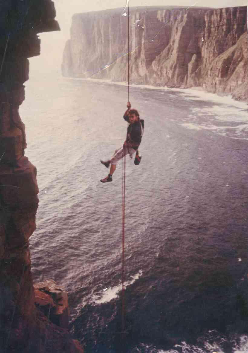 Ian Bowcock abseil descent from the Old Man of Hoy, Orkneys, Scotland ...