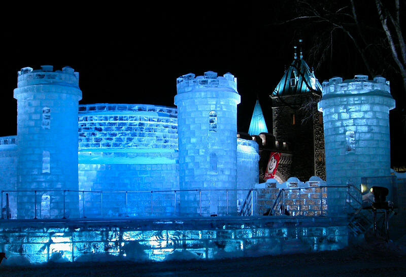 Partial view of winter carnival ice castle in Quebec city. - Street ...