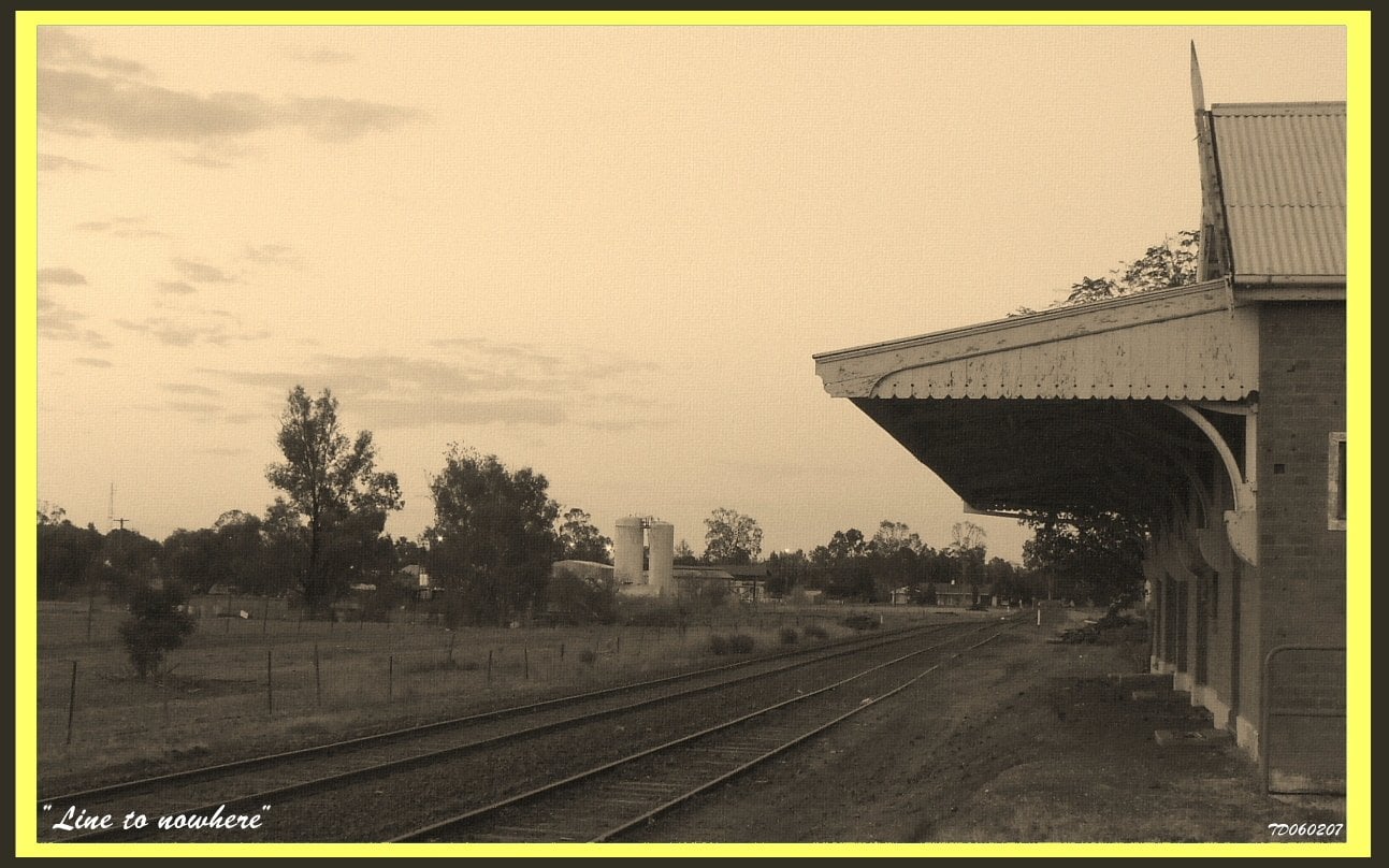 The old Coonamble railway station. The photo has been aged. The line ...