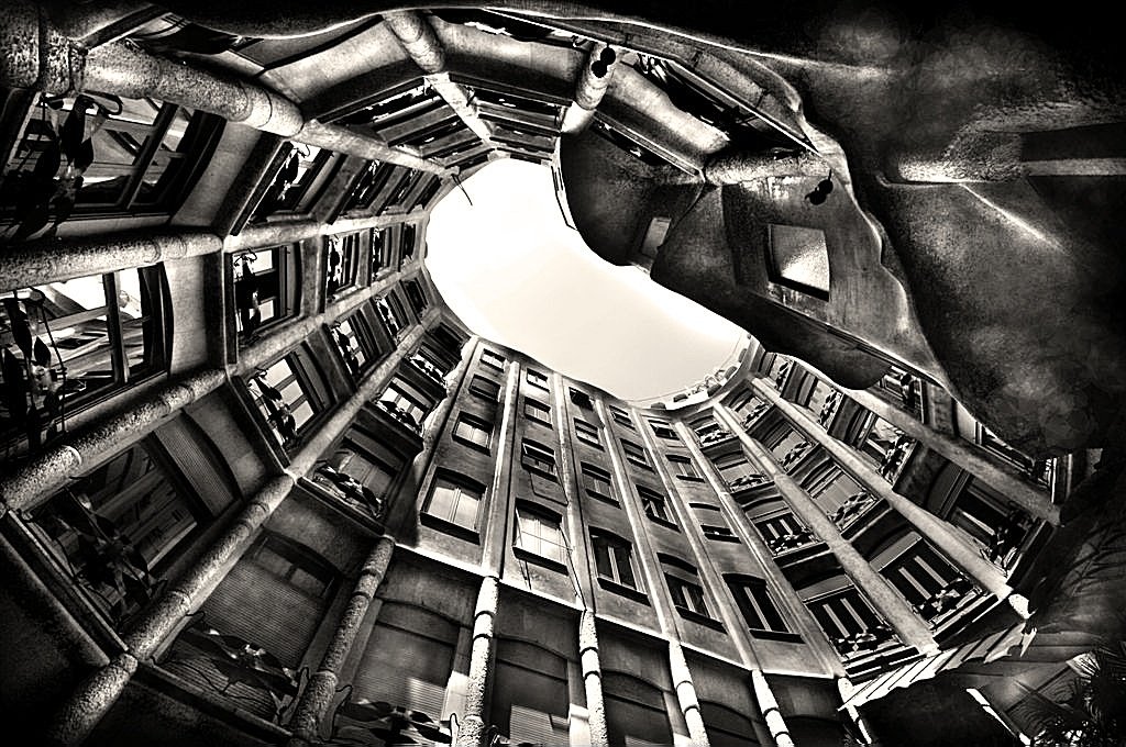 INTERIOR YARD OF THE GAUDI'S "CASA MILA" ( "LA PEDRERA"). The internal ...