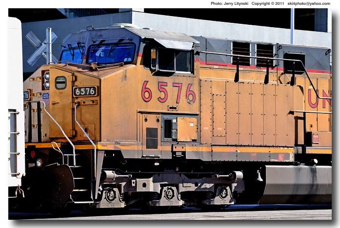 Union Pacific Engine No. 6576, part of a west-bound freight train ...