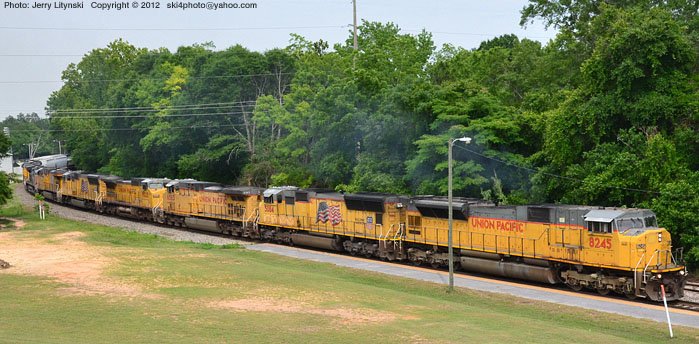 Union Pacific [UP] Engine No. 8245, leading a 9-locomotive consist ...
