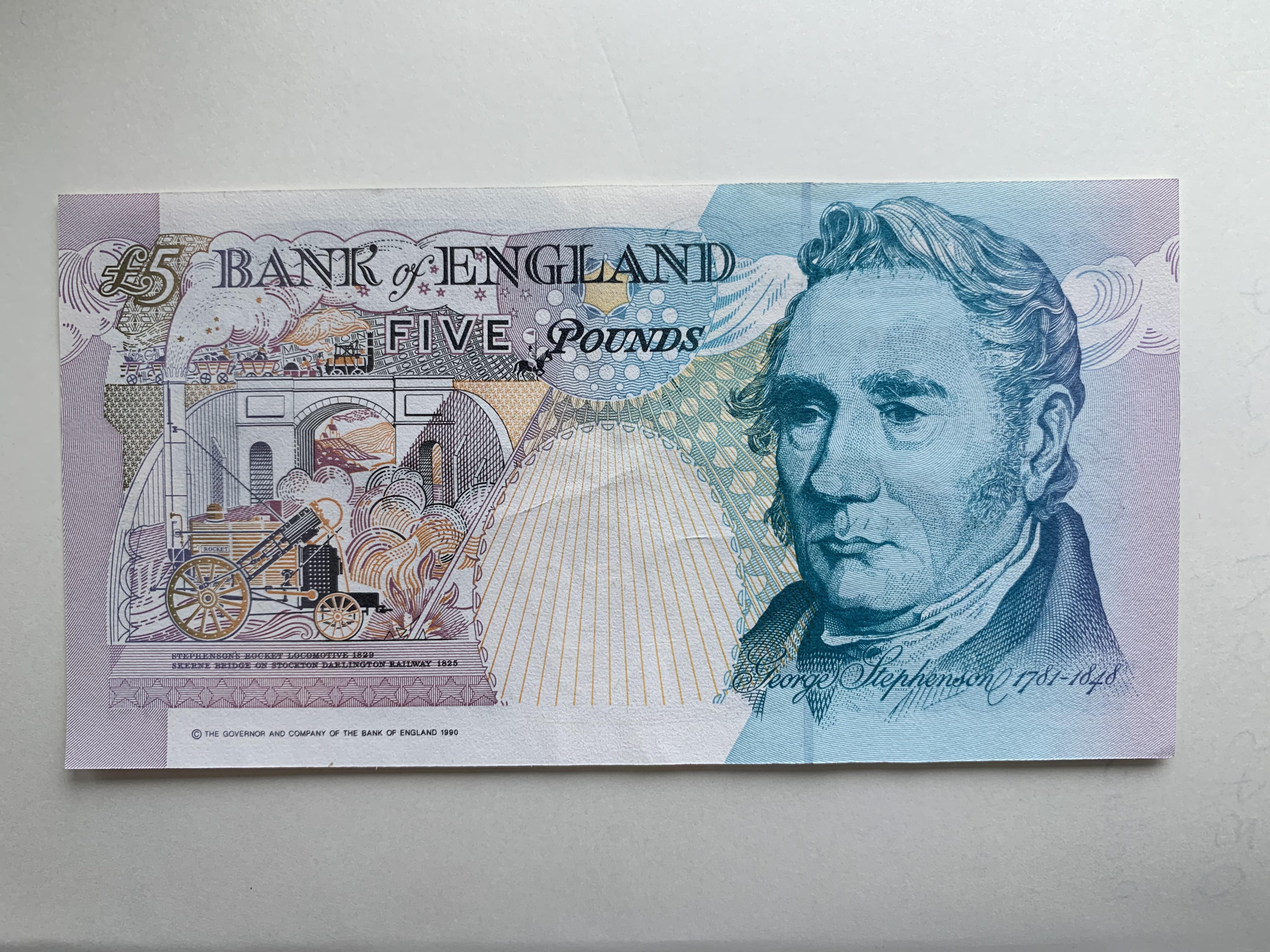 George Stephenson Old Style Five Pound Note £5 - “Age of Steam” - All ...
