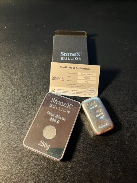 Silver Bars : 250gm StoneX & 100gm SMP - UK (Ungraded) - The Silver Forum