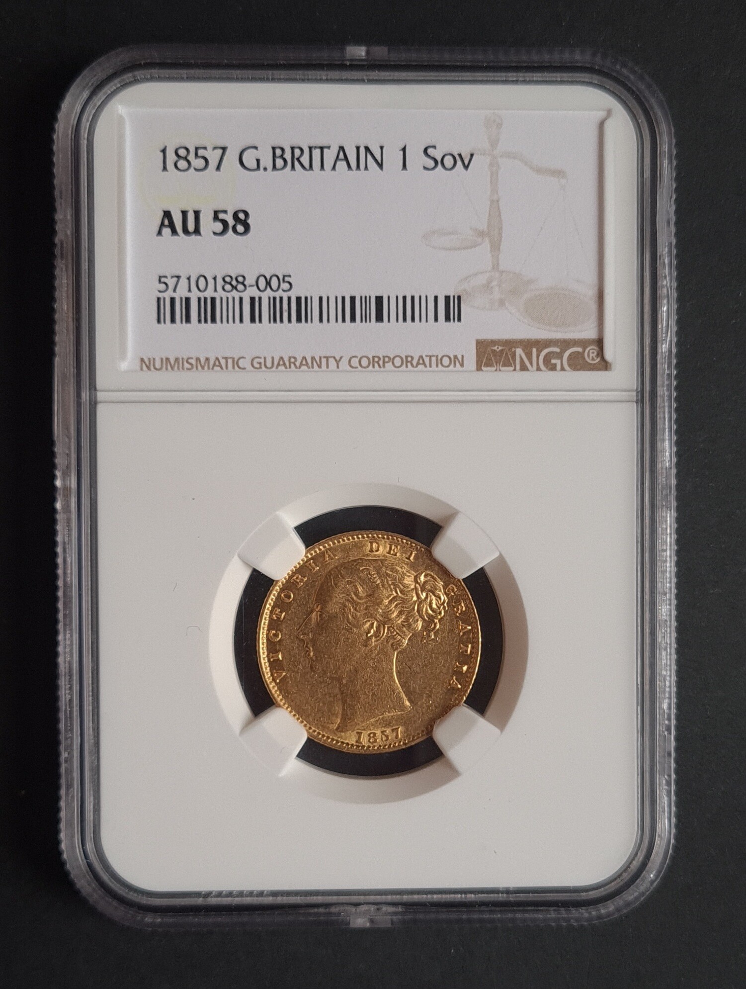 1857 Sovereign Young Victoria Shield AU58 - UK (Graded only) - The ...