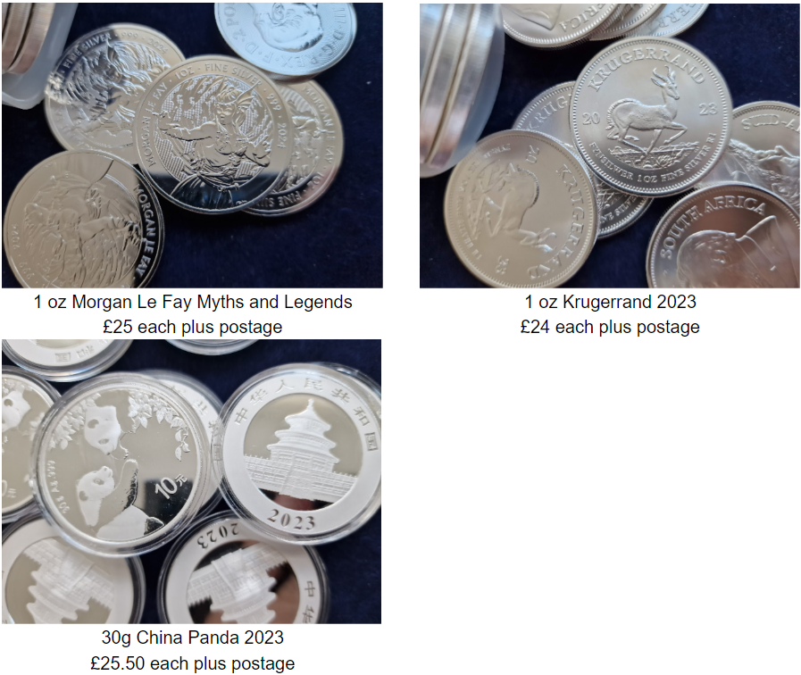 1oz Krugerrand, Morgan Le Fay Myths and Legends, China Panda 2023 ...