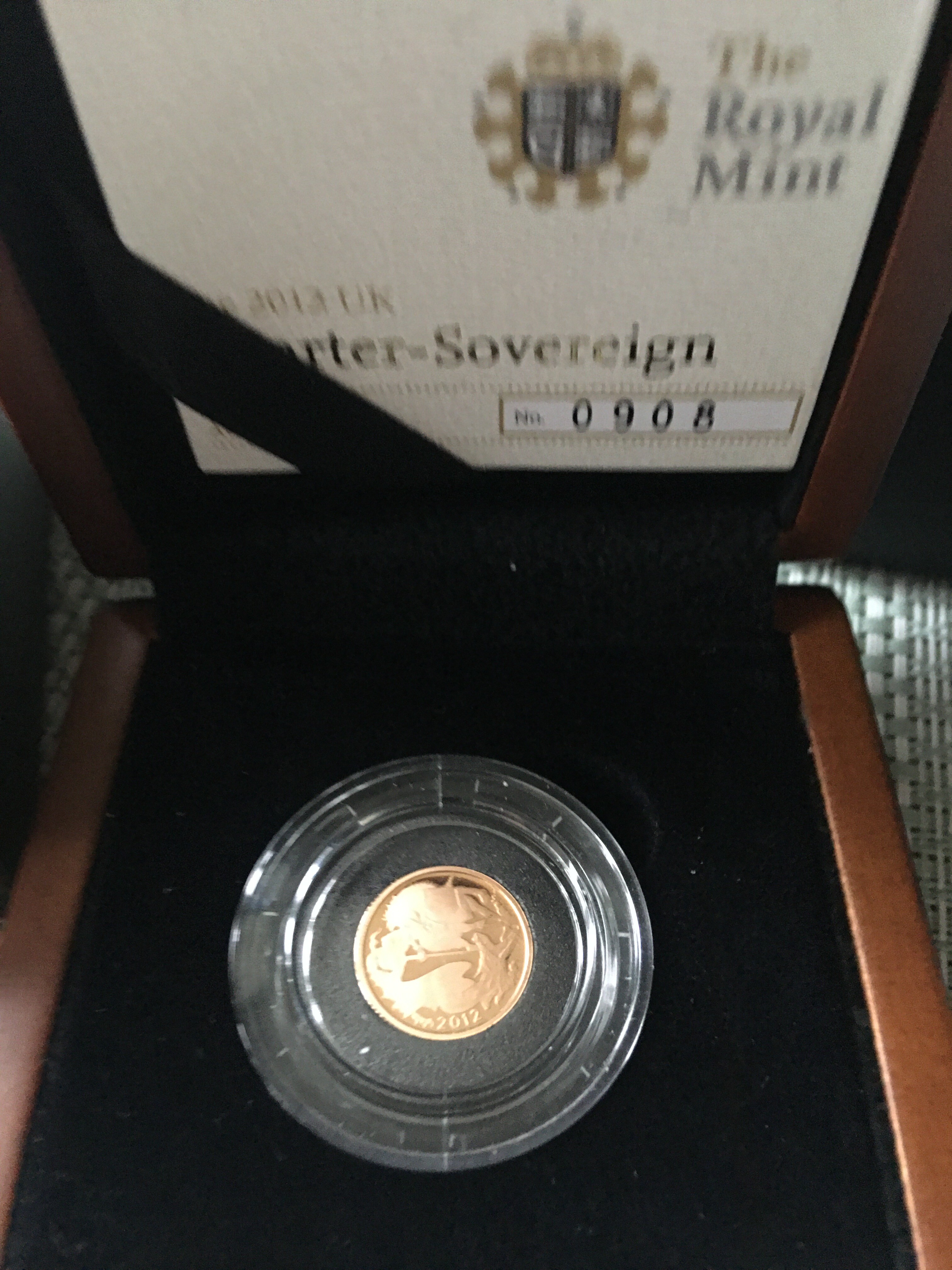Royal Mint 2012 Proof 1/4 Gold Sovereign complete with Box and COA ...