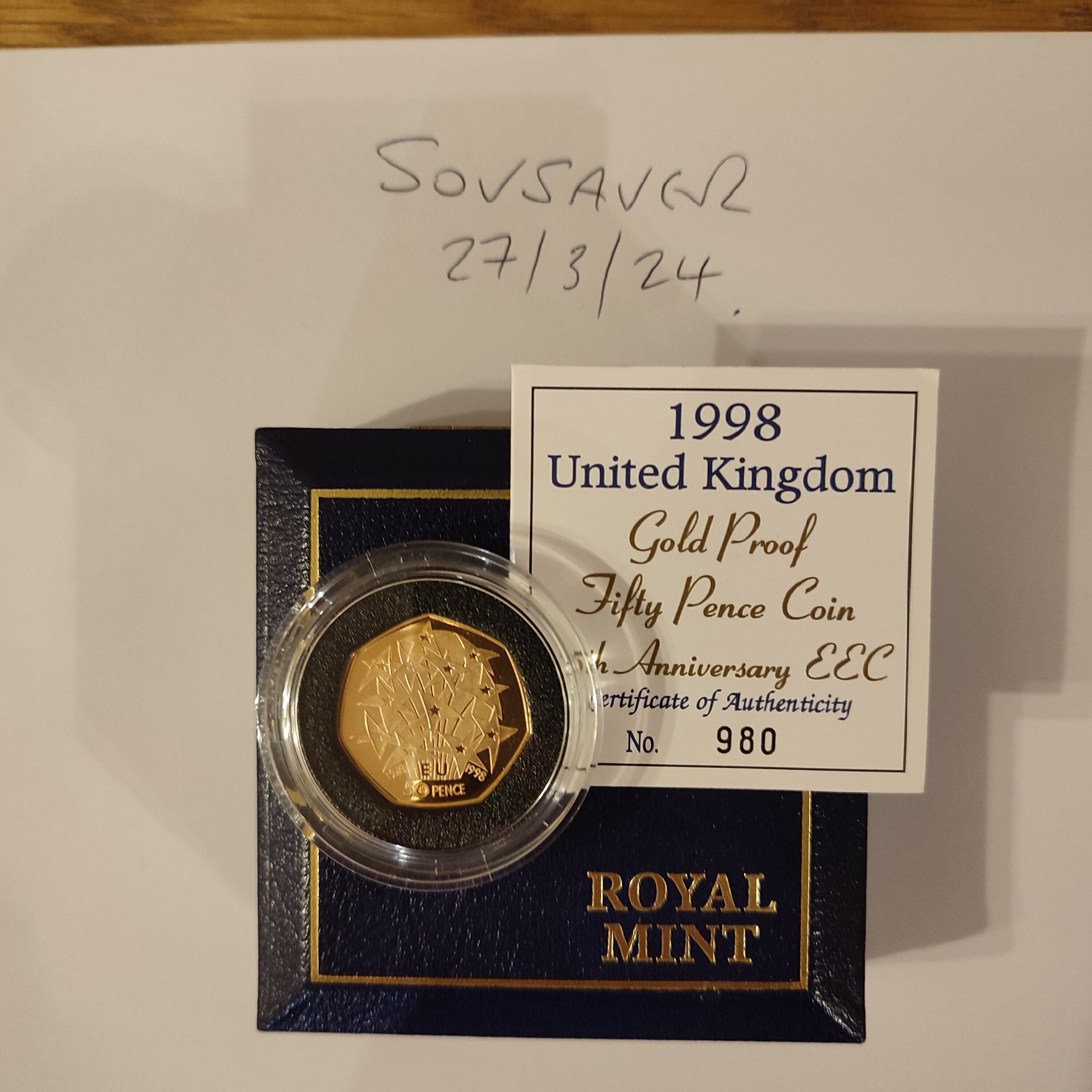 1998 Gold Proof 50p, 25th anniversary of EEC. 5% below spot - UK ...