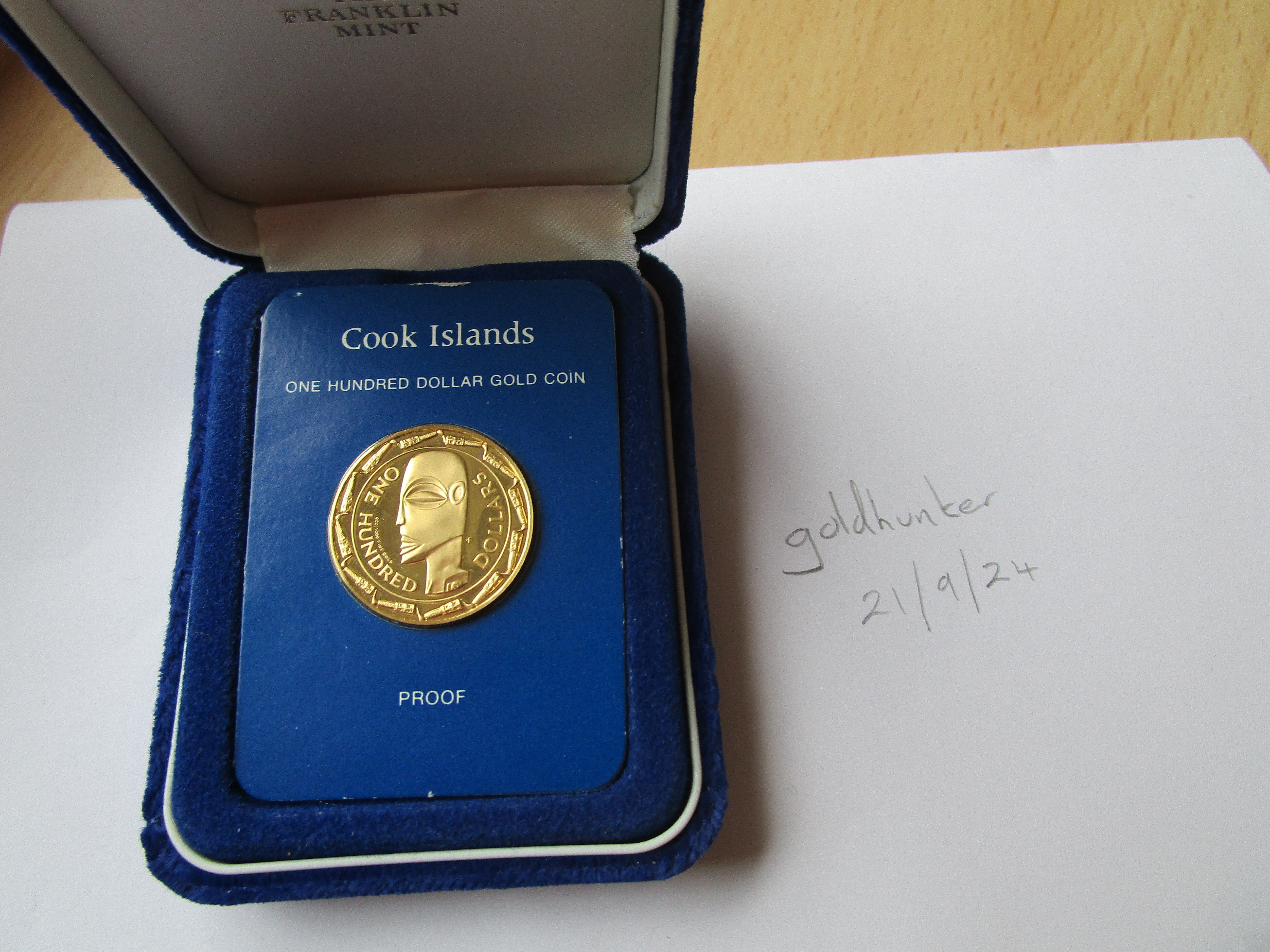 1979 Cook Islands "The Mask of Tangaroa" Gold Proof $100 coin, 9.76g ...