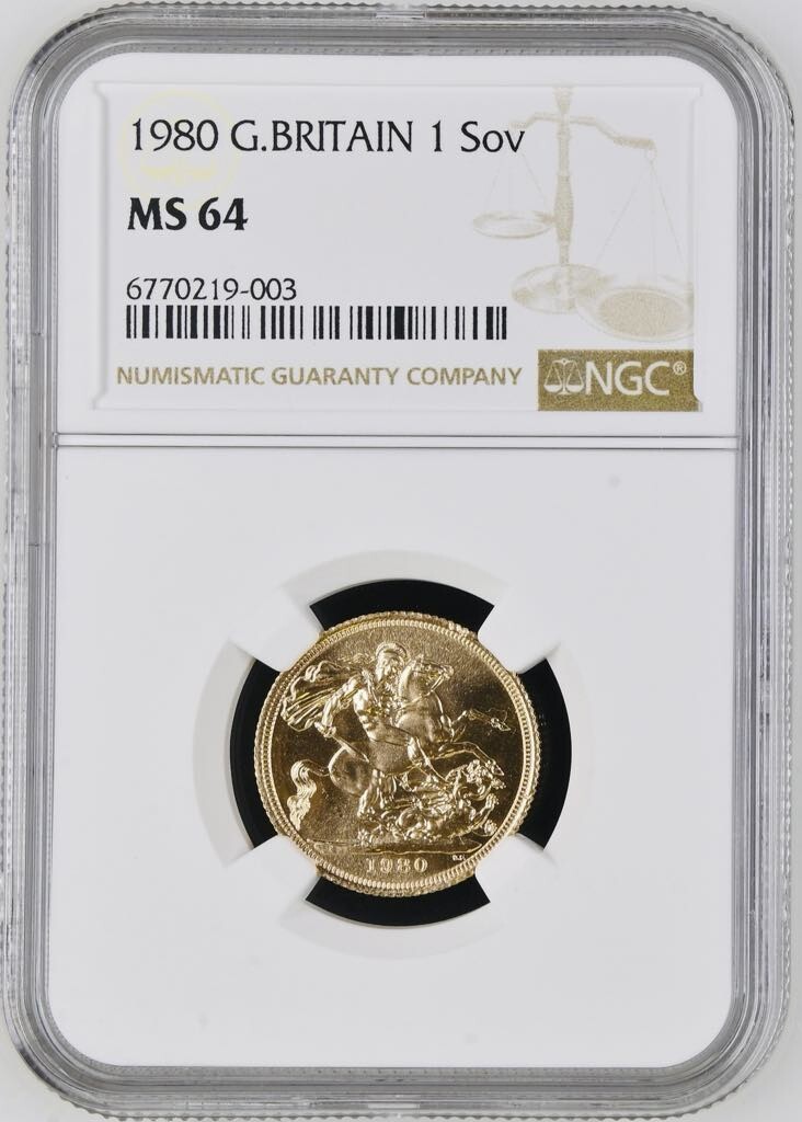1980 Elizabeth II Full Sovereign, NGC: MS64 REDUCED - UK (Graded only ...