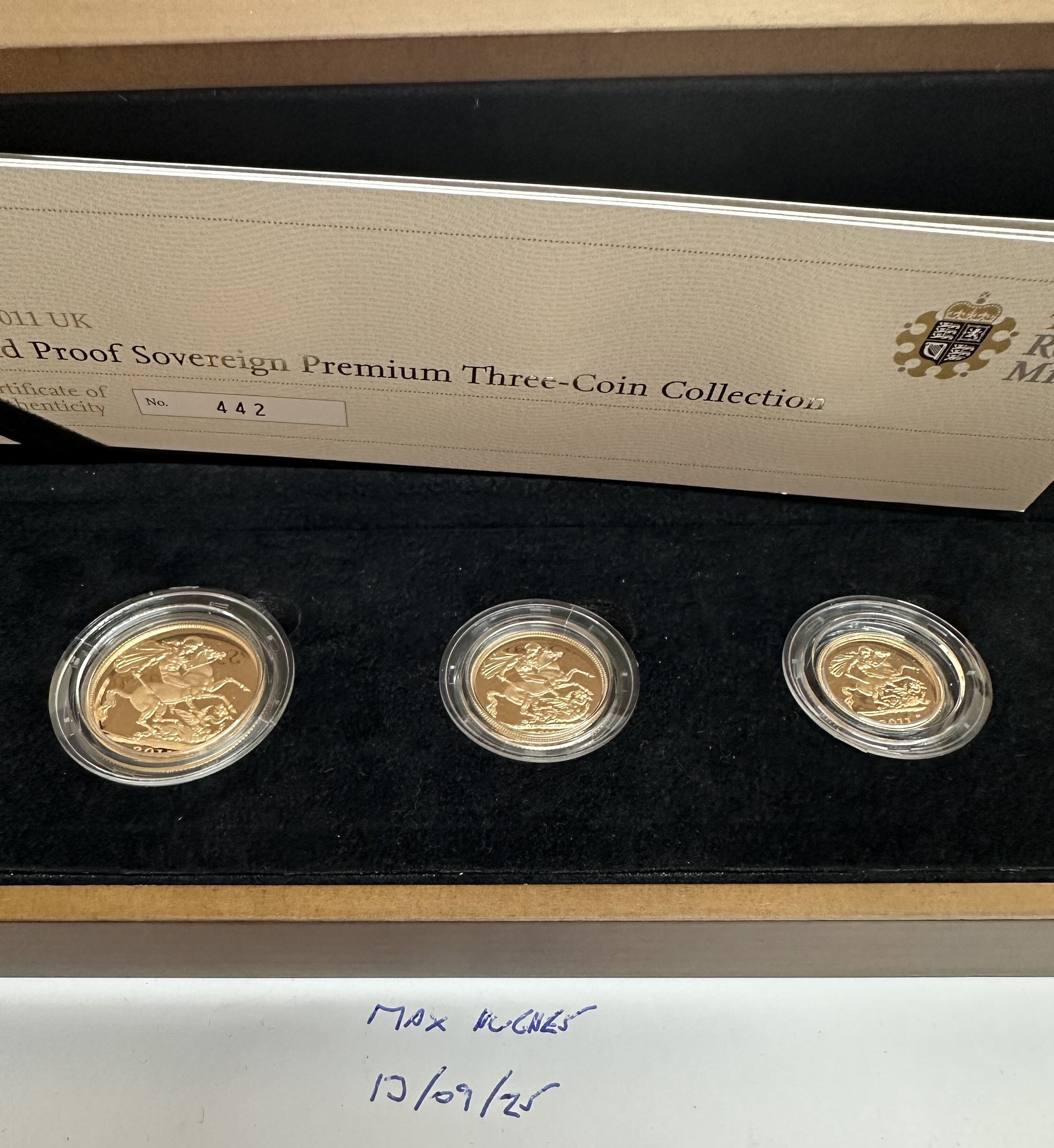 2011 Premium 3 Coin Gold Proof Sovereign Set £2, Sov and Half £2280 ...