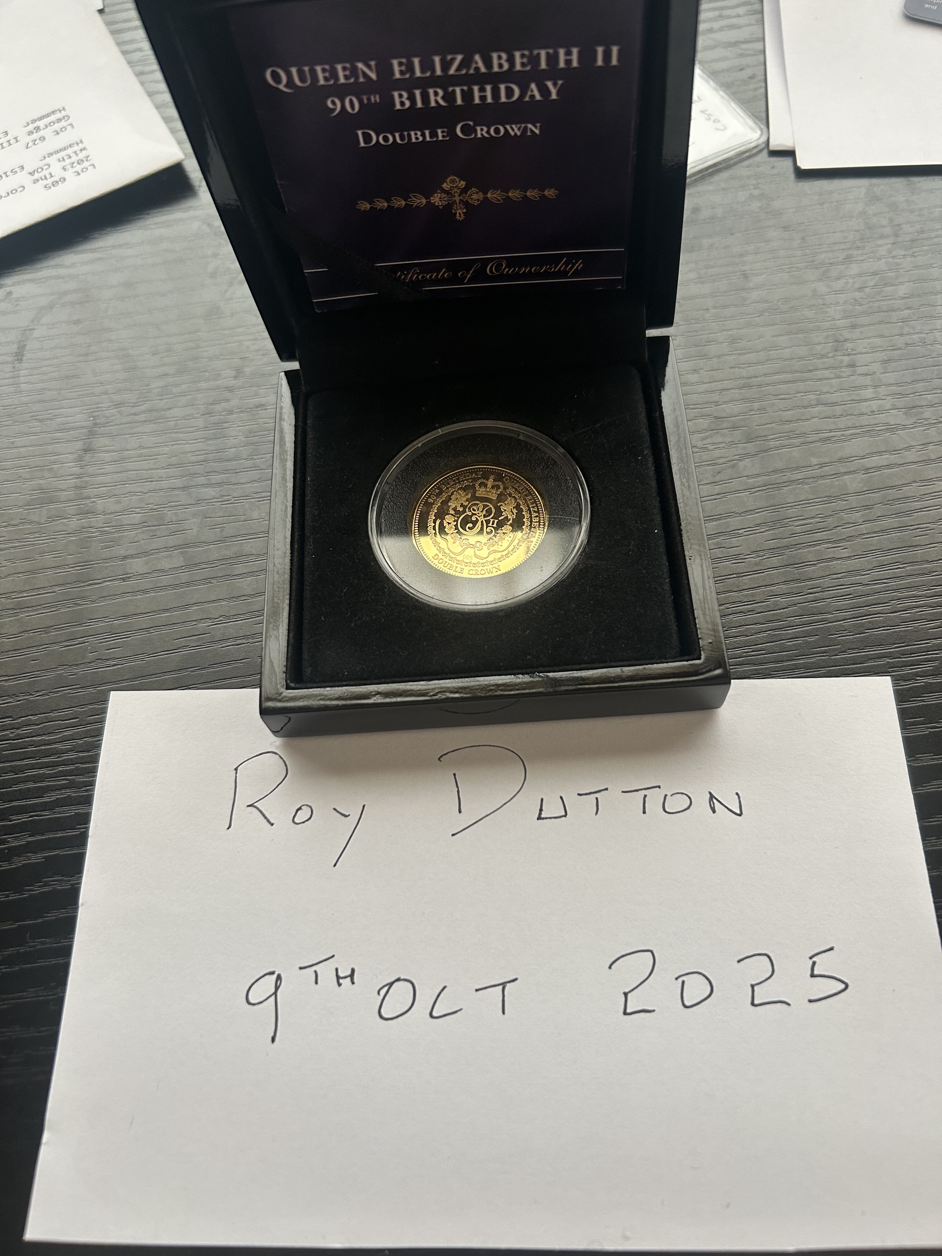 A Queen Elizabeth II 90th Birthday 9ct gold proof double crown dated ...