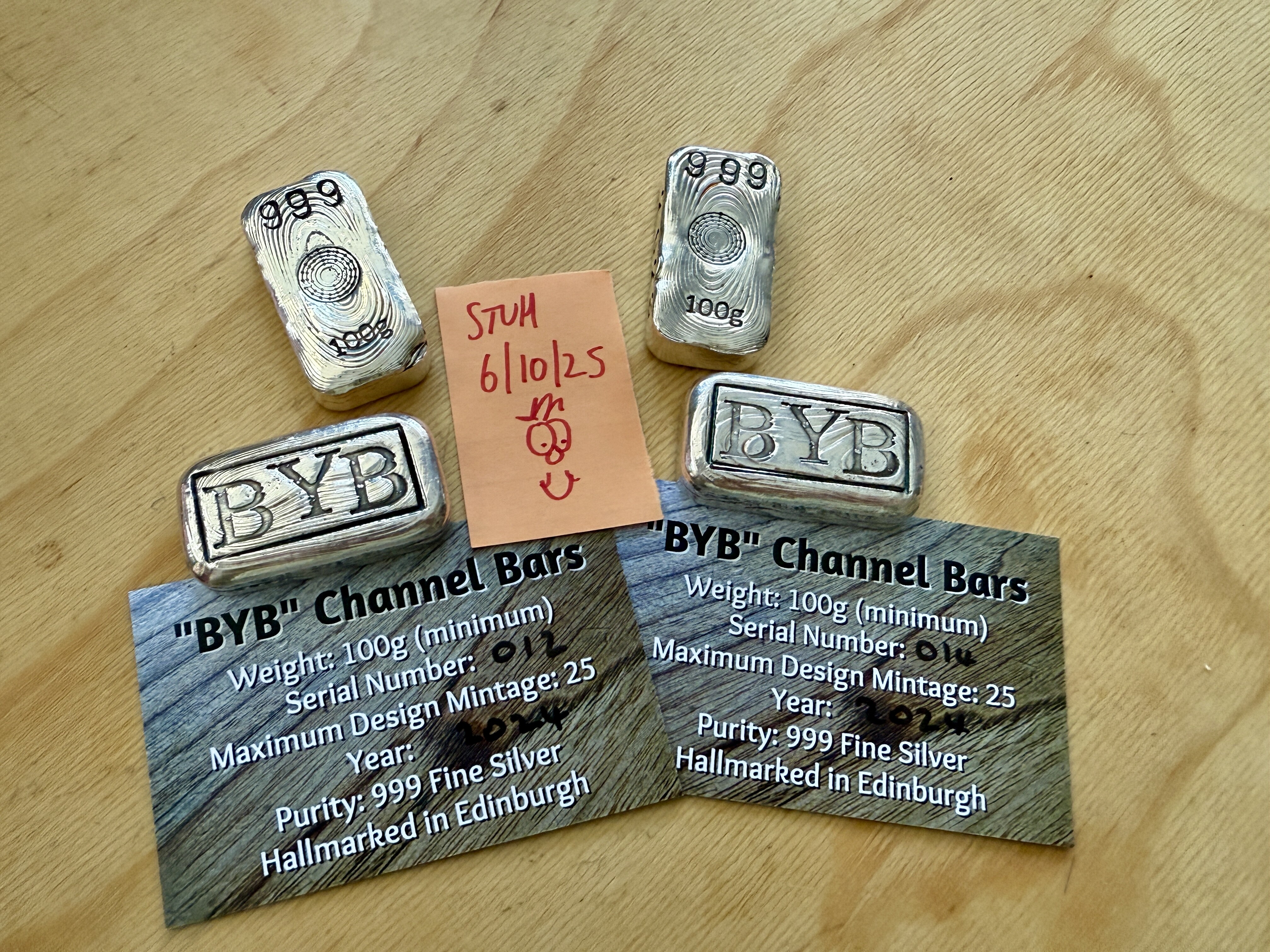 100g Poured Silver Bars - 2x 2024 BYB Channel Bars (Nos. 12 and 14) and ...
