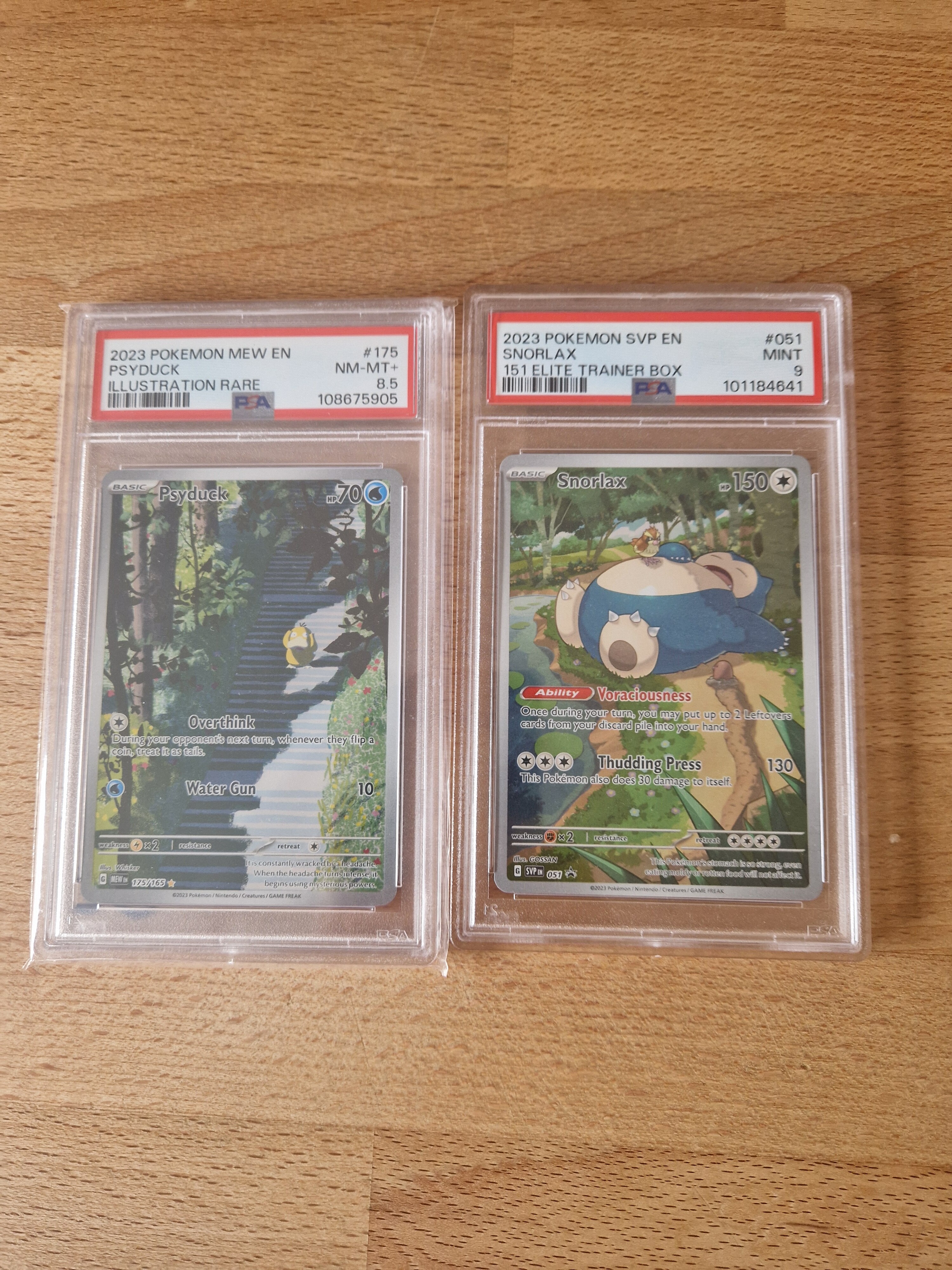 PSA 9 Snorlax 151 Elite Trainer Box Promo + PSA 8.5 Psyduck 151 IR ...