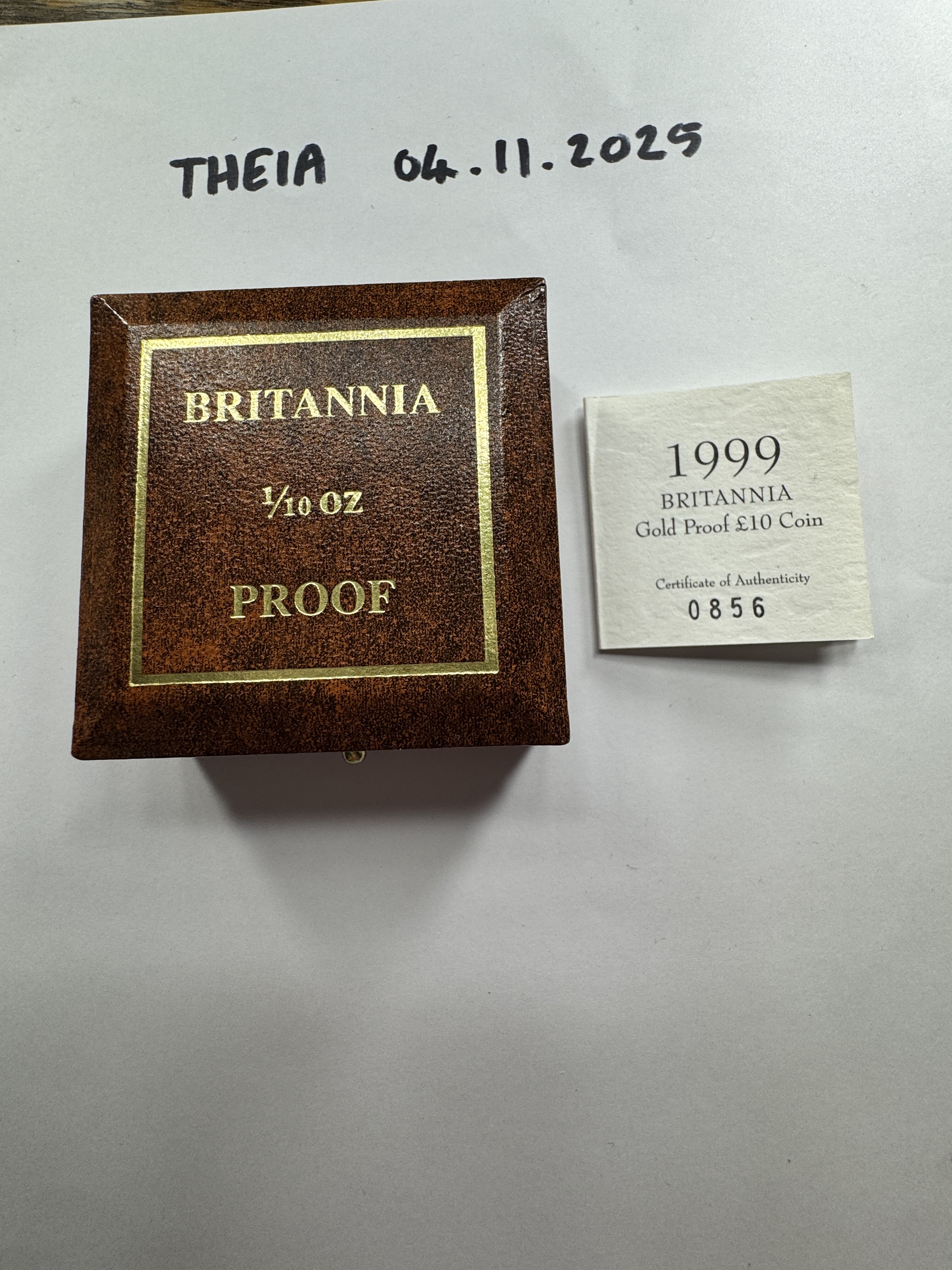 Gold proof 1/10 oz Britannia in RM presentation box with c.o.a. - UK ...